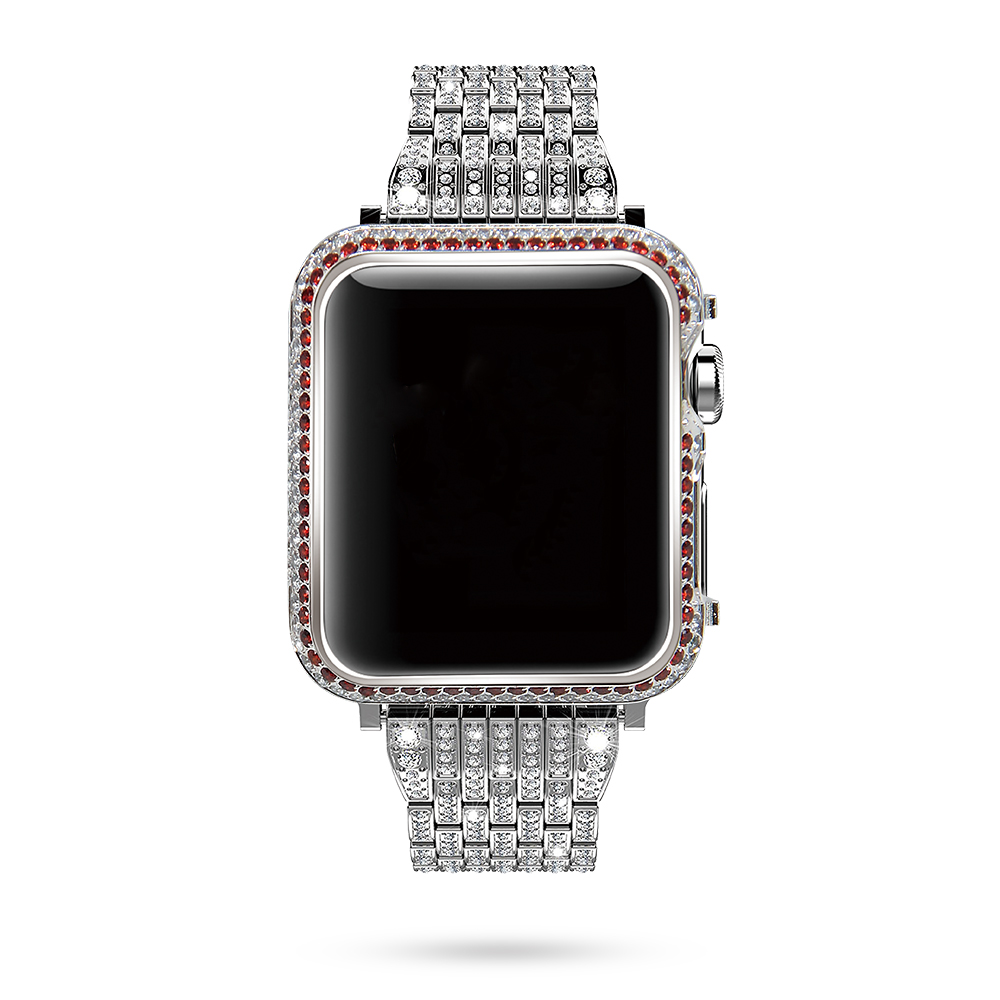 Diamond in white with apple watch silver bzezel case cover