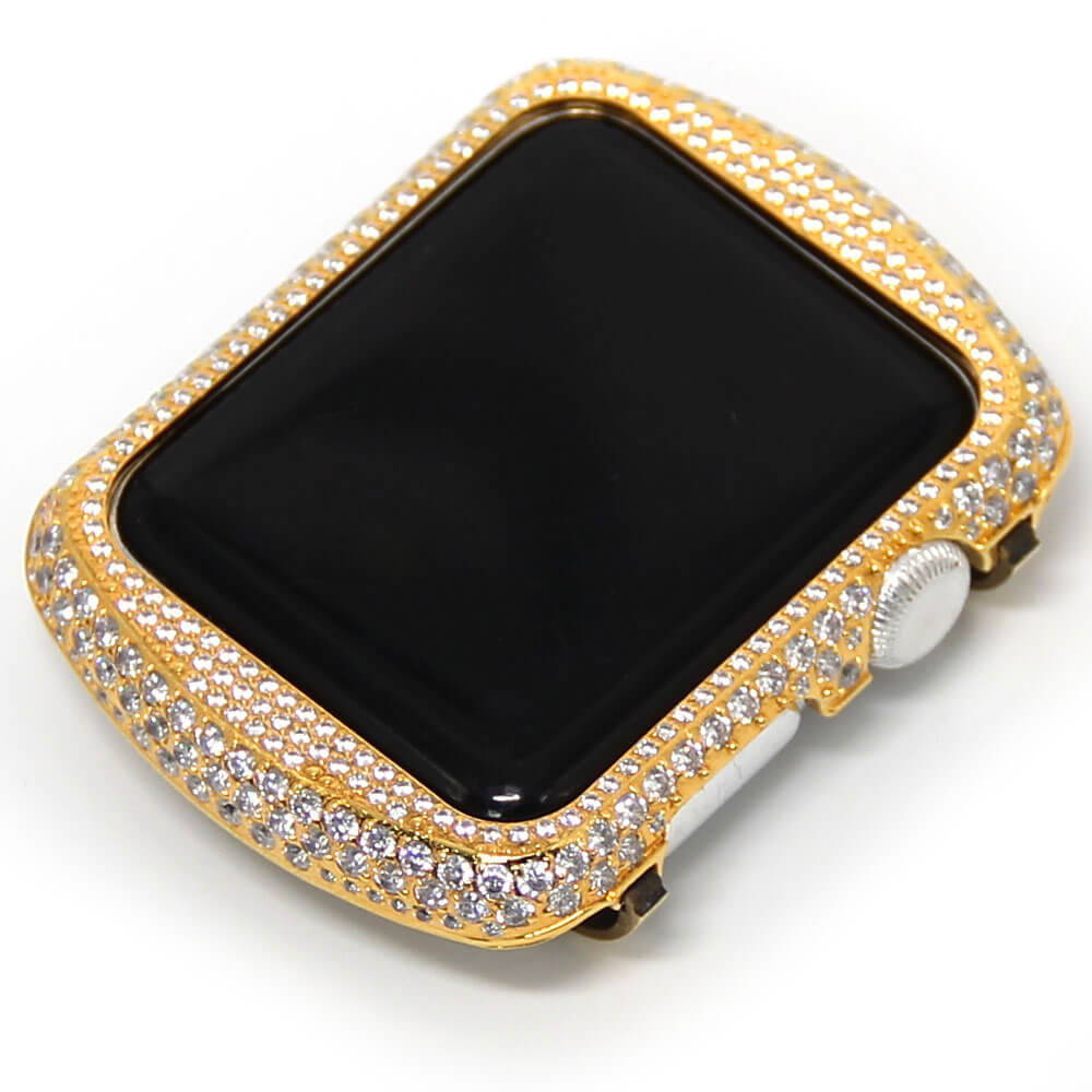 Gold glittering diamond metal apple watch circle watch case