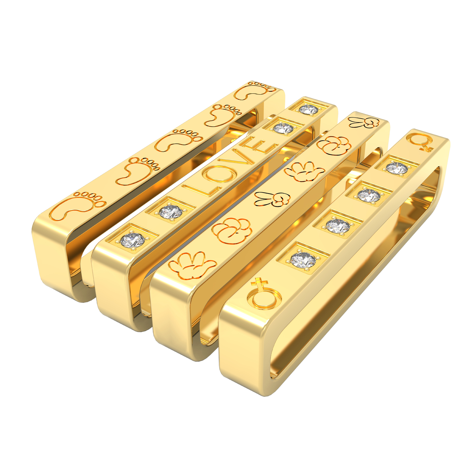 Valentine's Day Gift 3/pcs Sets Metal Decorative Rings Loops Rhinestone ...